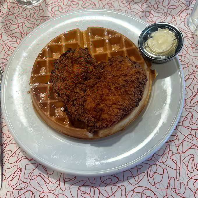 Chicken and waffles unite in golden, crispy harmony – the collaboration nobody knew they needed until they tasted it.