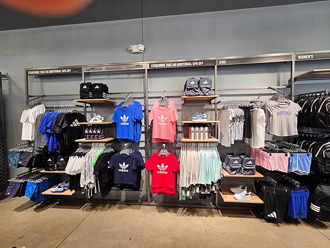 Adidas displays its iconic trefoil logo across a rainbow of athletic wear. Even if your marathon is just shopping, you'll look the part.