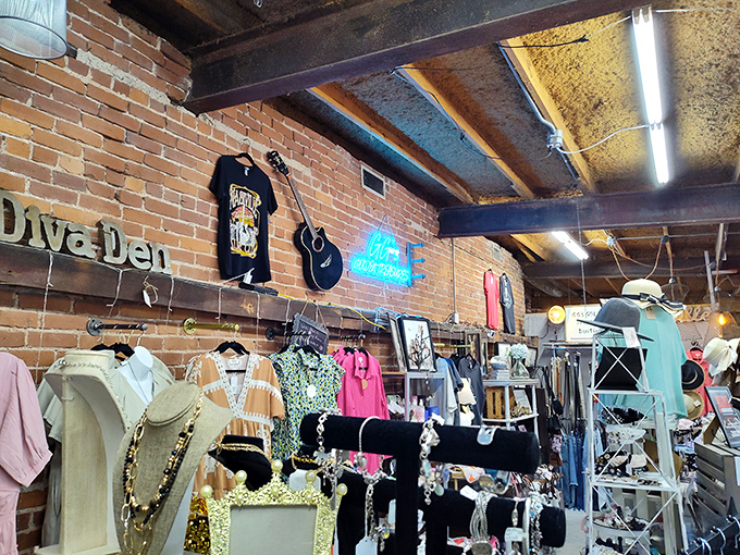 Step into this treasure trove where country charm meets rock ‘n’ roll flair—cowgirl hats and guitars included.