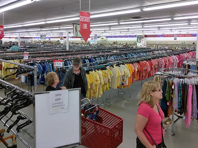 The clothing section: a rainbow of possibilities where that perfect jacket—the one that makes strangers ask "where'd you get that?"—is hiding.