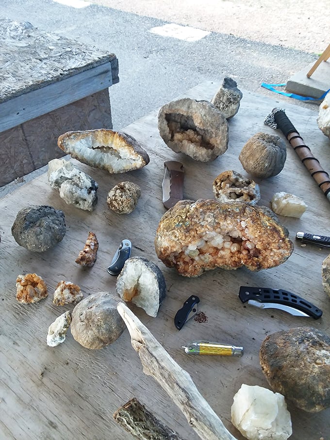 Nature's treasure chest cracked open—these geodes reveal crystal interiors that formed over millennia. Geology never looked so glamorous.