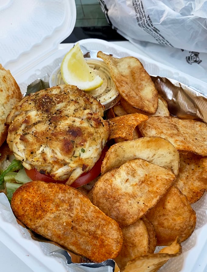 The perfect portable Maryland experience—a crab cake sandwich with house-made chips. Lunch doesn't get more local than this masterpiece.