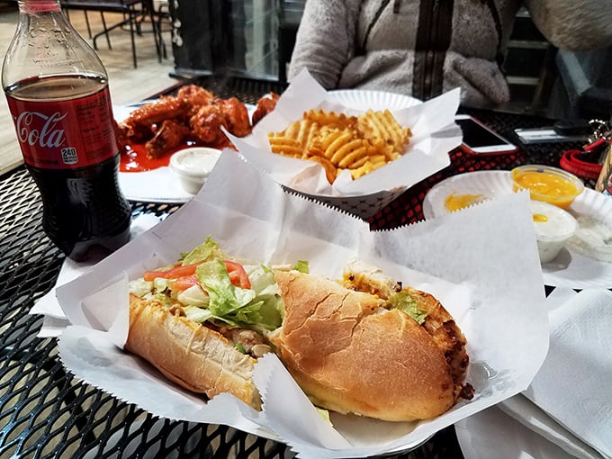 The spread that launches a thousand food comas—hoagies, fries, wings, and soda, all served with a side of Pennsylvania practicality.