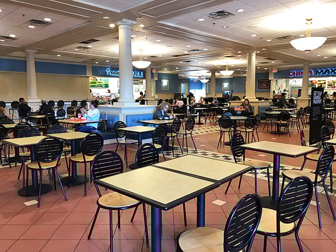 The food court: where shopping marathoners refuel before the next round of retail athletics. Every great bargain story includes a necessary intermission.