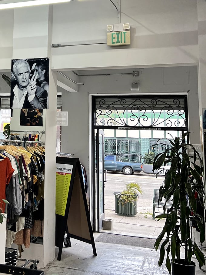 Now this is what I call an open-door policy — sunlight, street sounds, and vintage finds calling your name.