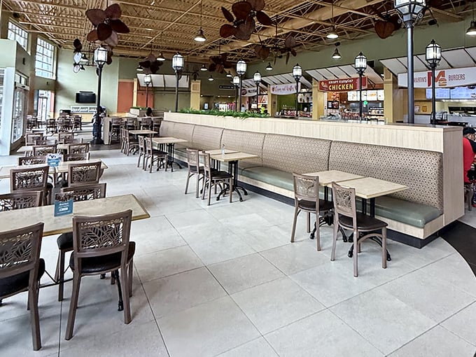 Food court seating that actually makes you want to linger longer than your credit limit.