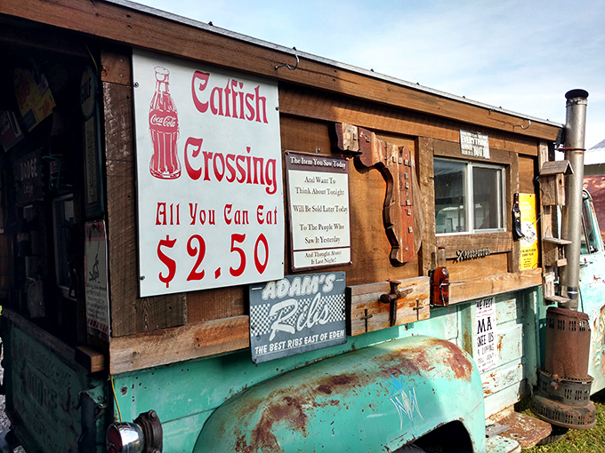 "Catfish Crossing" isn't just a food stand—it's a cultural institution where $2.50 buys all-you-can-eat happiness with a side of local flavor.