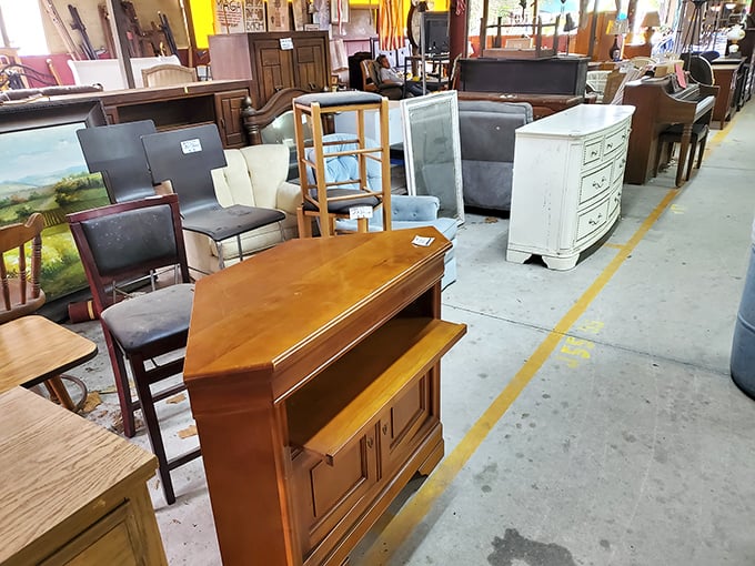 Furniture alley – where that perfect mid-century credenza waits patiently for someone to rescue it from flea market purgatory.