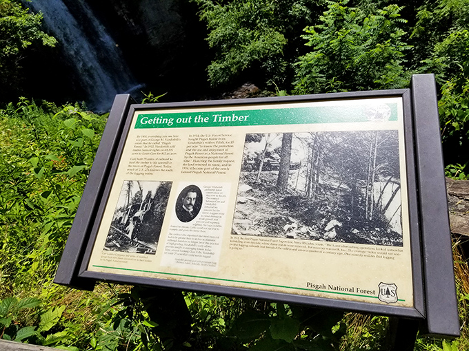 A history lesson with a view. This marker reveals the fascinating backstory of the area while the soundtrack of rushing water plays in the background.
