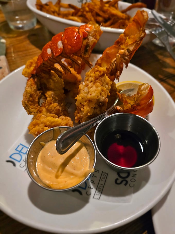 Fried lobster that's crispy outside, sweet inside – the ocean's most elegant resident dressed for a delicious night out.
