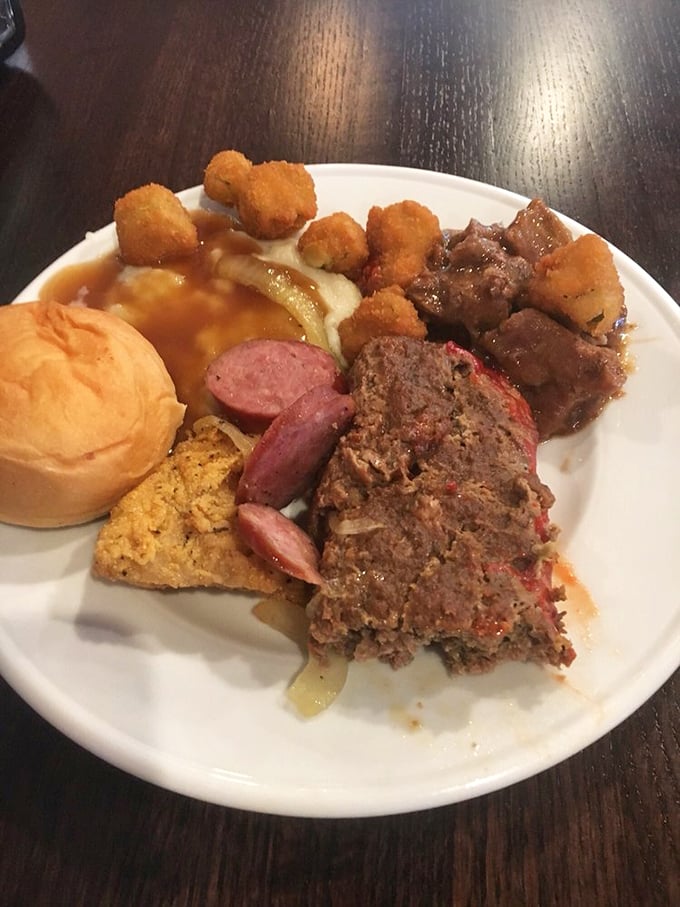 A plate that tells the story of the South – meatloaf, cornbread, and sides that have been perfected through generations of "just a pinch of this."