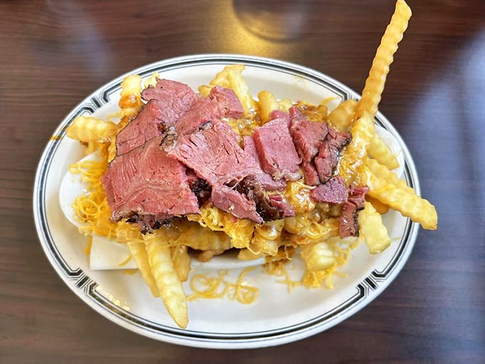 Pastrami chili cheese fries—proof that sometimes the most beautiful relationships are the ones nobody saw coming.