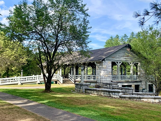 This historic CCC pavilion stands as a testament to craftsmanship from another era. They just don't make 'em like this anymore—literally.