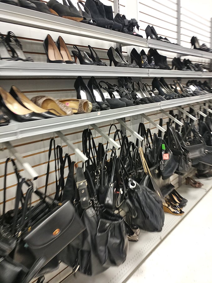 The shoe and handbag section – where fashionistas play "Is it vintage or just old?" with gleeful abandon.