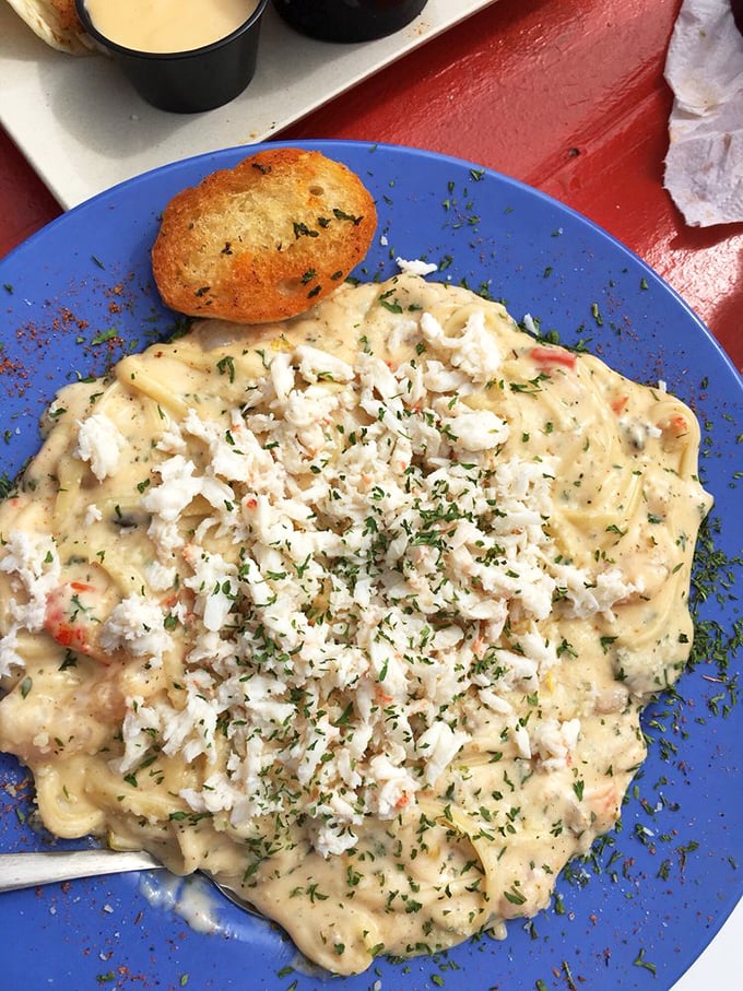 Seafood alfredo that doesn't skimp on the good stuff—pasta embraced by creamy sauce and crowned with perfectly seasoned shrimp.