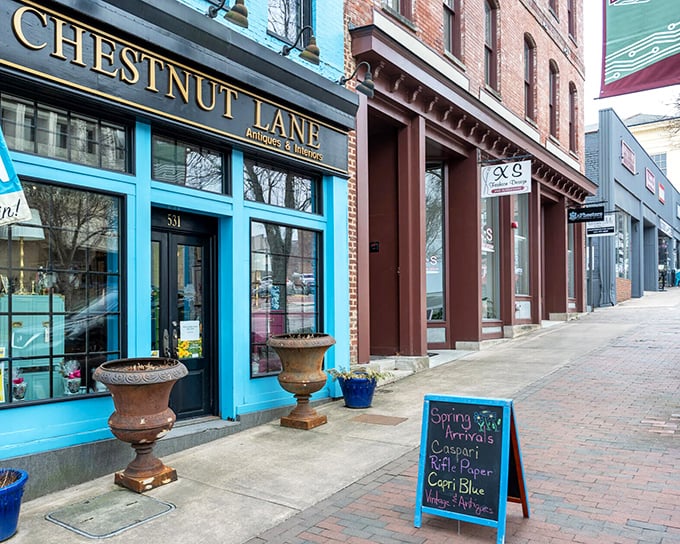Chestnut Lane Antiques beckons with its turquoise storefront – a treasure chest of memories waiting to be rediscovered.