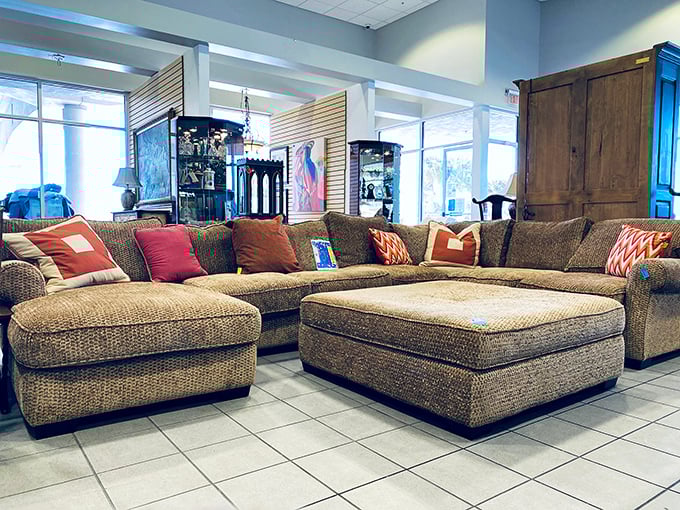This oversized sectional with coordinating ottoman could host a Super Bowl party, book club, or impromptu nap with equal comfort.