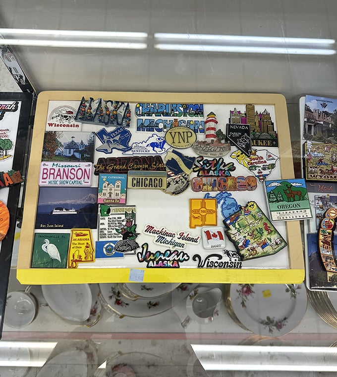 Travel memories without the airfare—a collection of magnets and postcards that tell stories of adventures from across America.