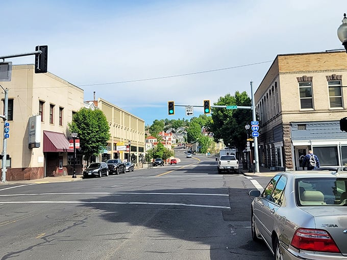 Main Street Pendleton offers that perfect small-town vista—where you half expect Andy Griffith to stroll by whistling a familiar tune.