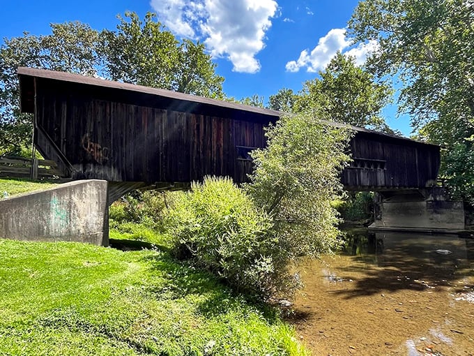 Under clear blue skies, the bridge stands as proudly as it has for generations. Some things just get better with age—like this bridge and me.