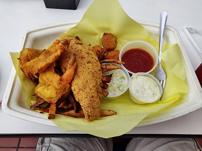 Perfectly fried fish with all the fixings – coleslaw for freshness, tartar sauce for creaminess, and fries because, well, fries.