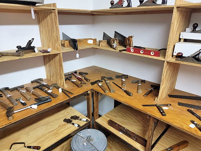Tools with wooden handles and honest patina line the shelves. Back when "built to last" wasn't just marketing—it was the only way to build.