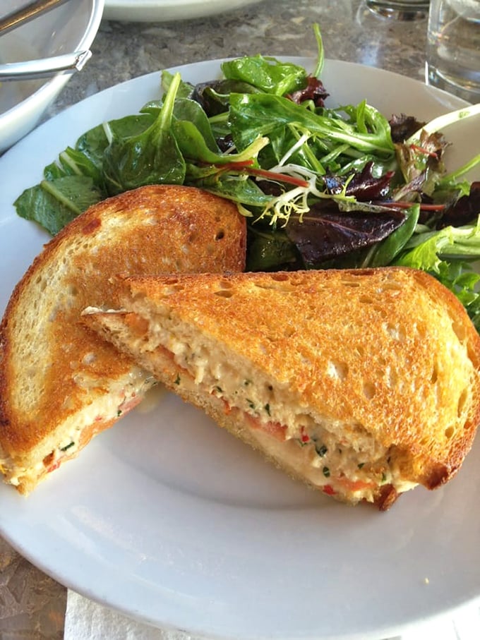 Behold the legendary tuna melt in all its glory—golden bread, melty cheese, and tuna that makes canned varieties hang their heads in shame.