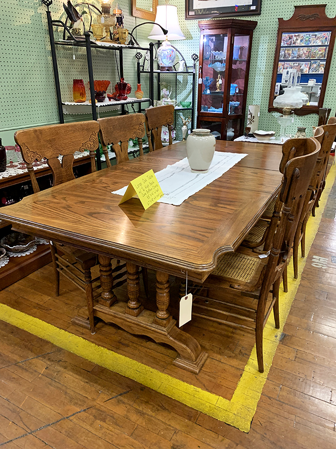 This dining set has hosted more family arguments and celebrations than a Thanksgiving marathon. The chairs remember it all.