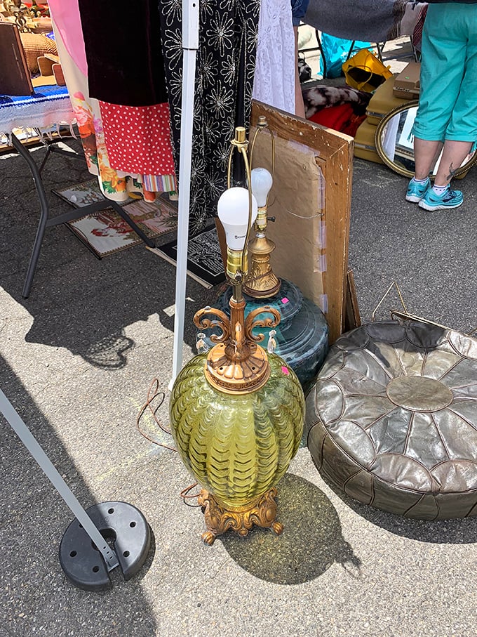 That avocado-green vintage lamp isn't just illumination—it's a statement piece saying, "My home decor has better stories than yours."