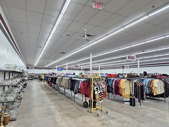 The men's department stands ready for inspection, with enough button-downs and slacks to outfit every dad in Florida for casual Friday.