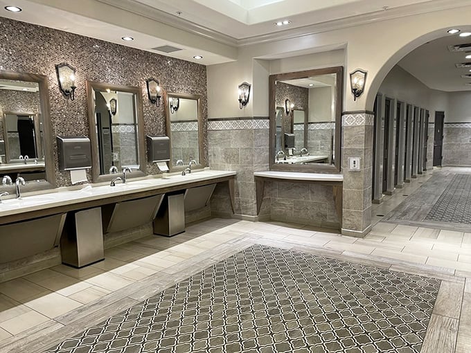 Even the restrooms maintain the upscale resort vibe—possibly the most elegant place you'll ever reapply lipstick after a shopping frenzy.