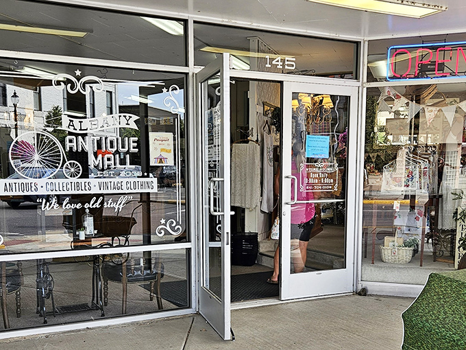 Classic storefront windows invite window shopping before you even step inside – small-town charm with big-city selection.
