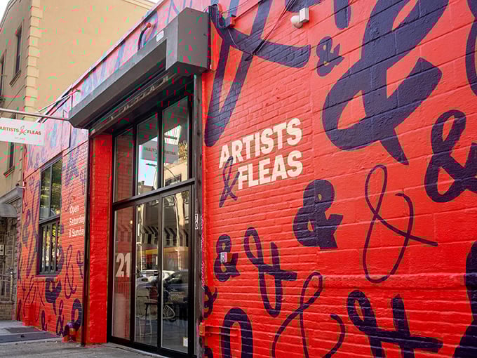 That vibrant red wall practically shouts "treasure hunters welcome here" – like a beacon for bargain seekers everywhere.