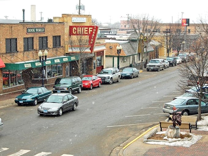 Bemidji’s downtown blends historic charm with local character, where landmarks like the Chief Theatre keep the town’s story alive.