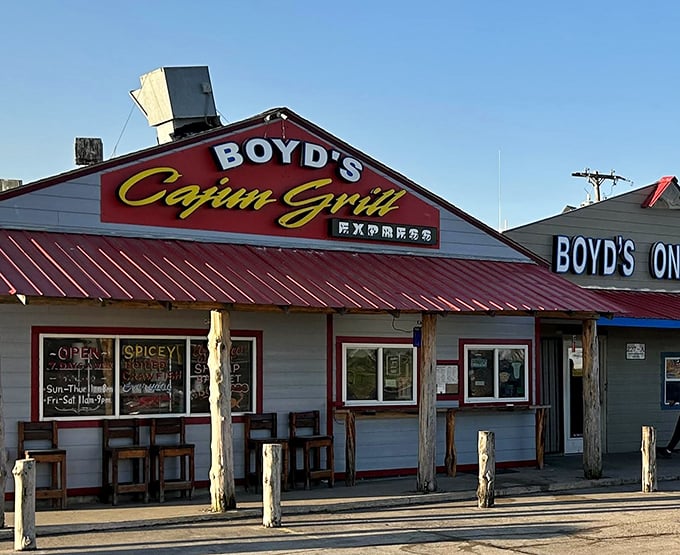 Boyd's bold red sign announces this Texas City institution where seafood meets Cajun flair.