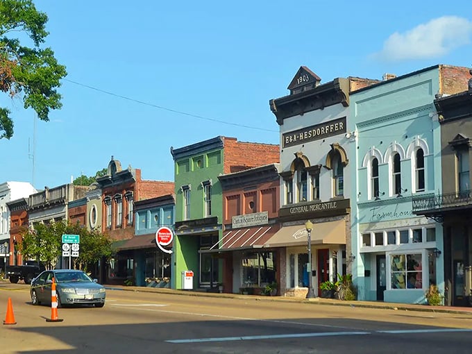 Canton's colorful storefronts line up like a rainbow of history, each building telling its own unique story.