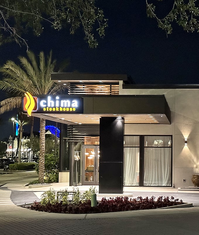 Chima's sleek modern design hints at the Brazilian steakhouse adventure waiting inside those glass walls.
