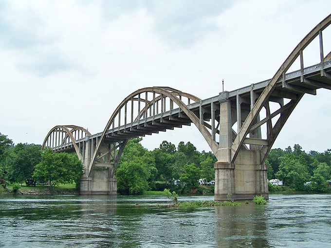 The historic Cotter Bridge spans the White River like a postcard from America's fishing capital days.
