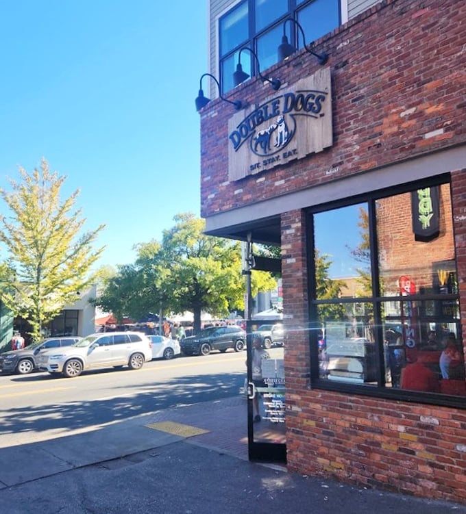 This modern brick building houses a sports lover's dream—great hot dogs, cold drinks, and games on every screen.