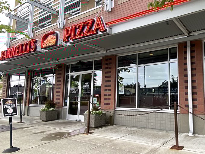 Modern pizza temples rise from city streets, bringing New York-style dreams to Pacific Northwest reality.