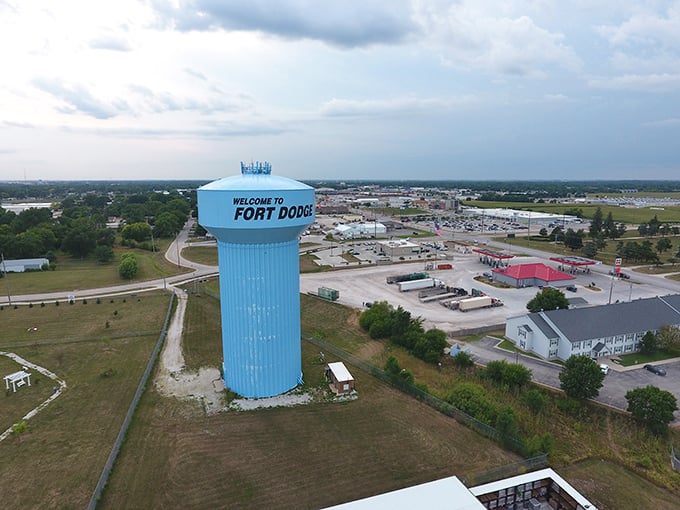 Fort Dodge's iconic blue water tower – a beacon signaling travelers to a land of reasonable gas prices.