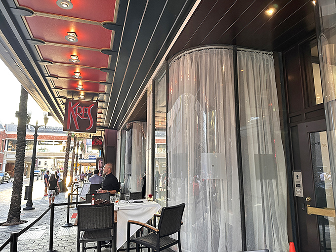 Sidewalk dining at Kres feels like you've stumbled onto a movie set – downtown Orlando's most elegant meat retreat.