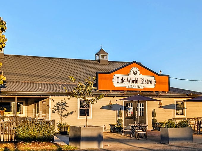 That bright orange sign practically shouts "fresh baked goods and comfort food" from blocks away.