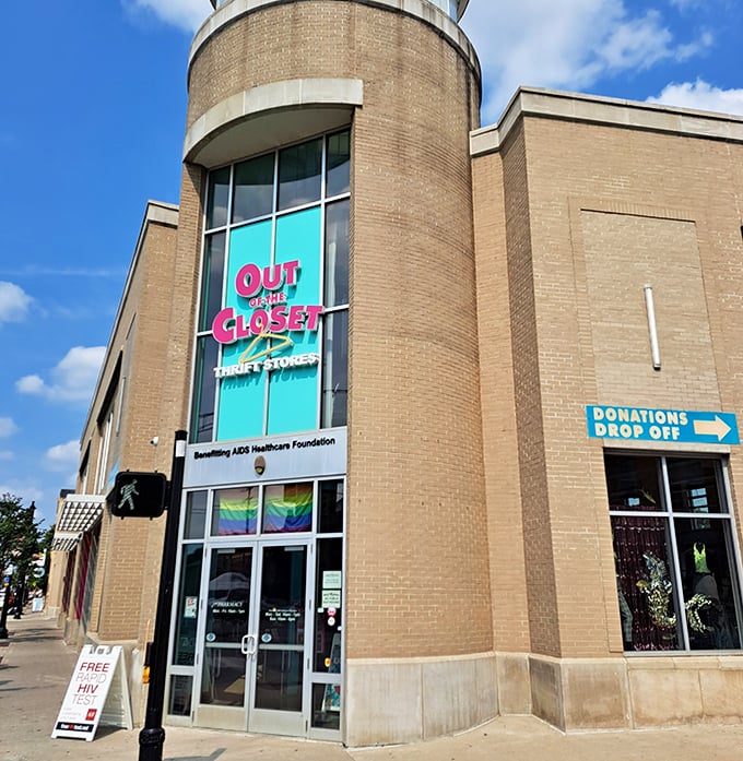 Out of the Closet's colorful branding brings California cool to Columbus - thrift shopping never looked so trendy.