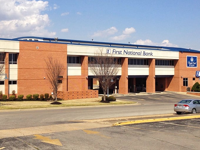 This bank building in Paragould represents stability—much like the consistently low prices throughout this college town.