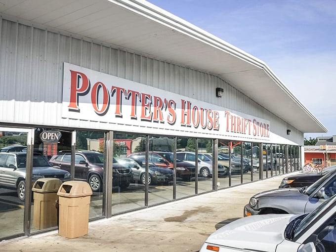 When a thrift store stretches this far across the landscape, comfortable walking shoes become essential shopping equipment.