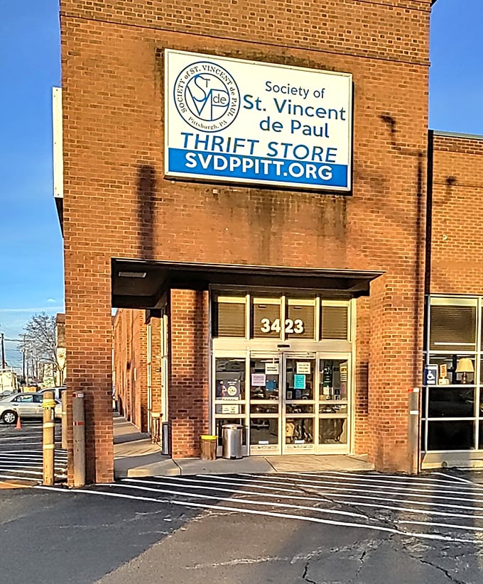 This brick building houses a community treasure where every purchase helps neighbors in need around Pittsburgh.
