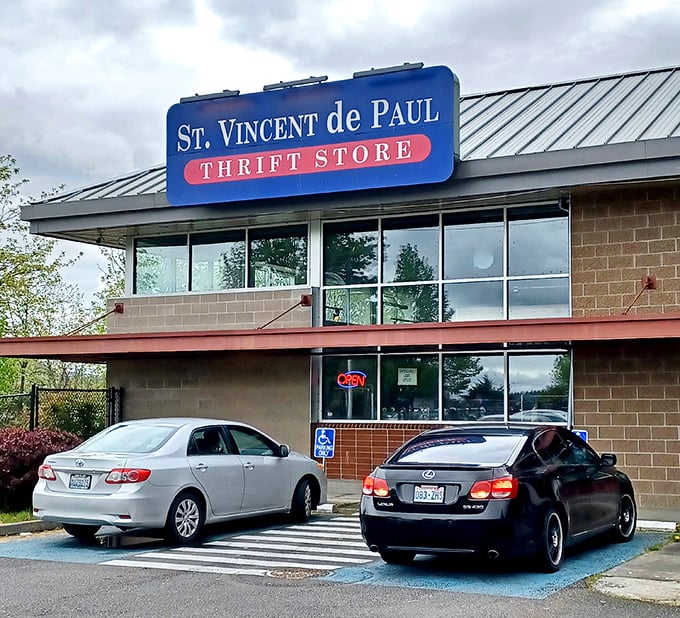 St. Vincent de Paul in Renton offers accessible thrifting with a purpose—note the thoughtful parking arrangement.