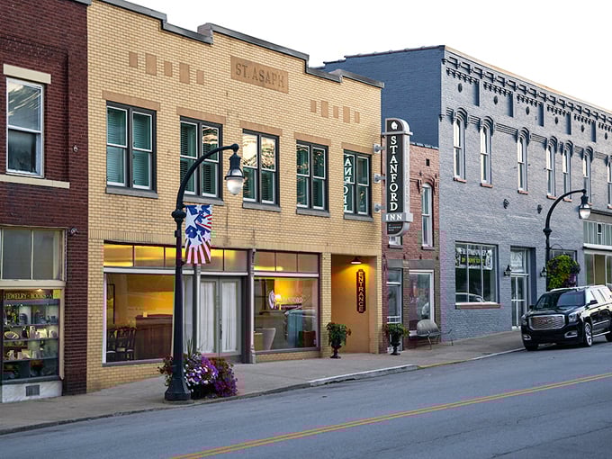 Stanford’s historic main street shines with a blend of architectural styles that harmonize across the decades.