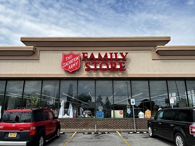 The Salvation Army's family-friendly exterior promises wholesome thrift shopping fun for Rochester's bargain-hunting families and individuals.